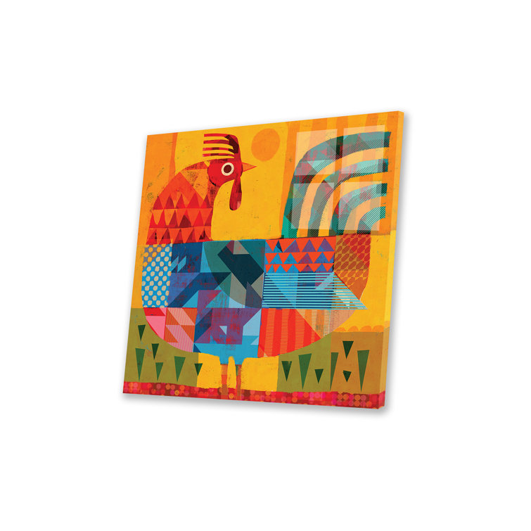 Winston Porter Patchwork Rooster On Glass by Gareth Lucas Print | Wayfair